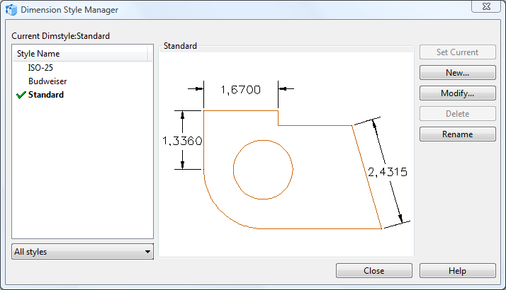 Editor Drawing Tools Dimension Dimension Styles